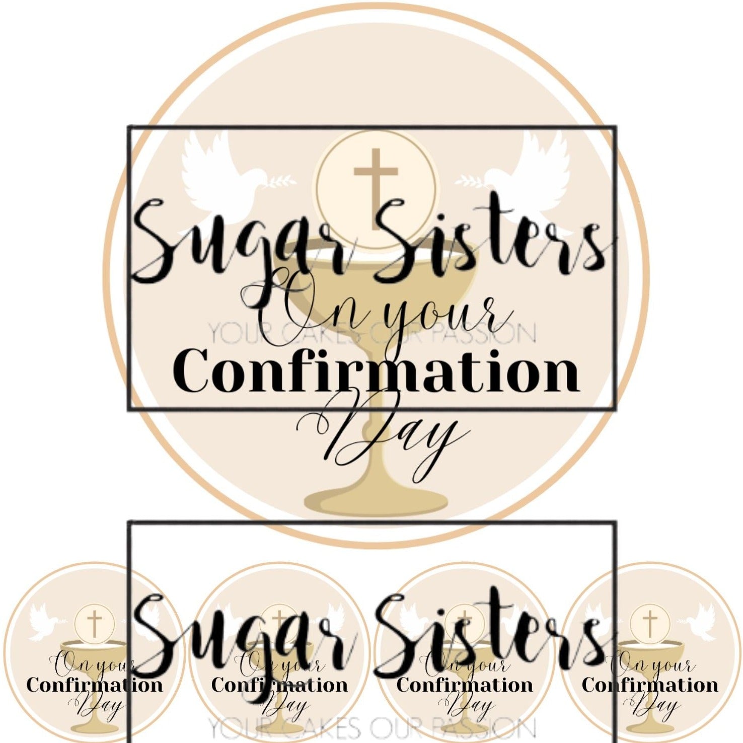 Confirmation Neutral Edible Topper - (1 x 6" Disc ) (8 x 2" Discs ...