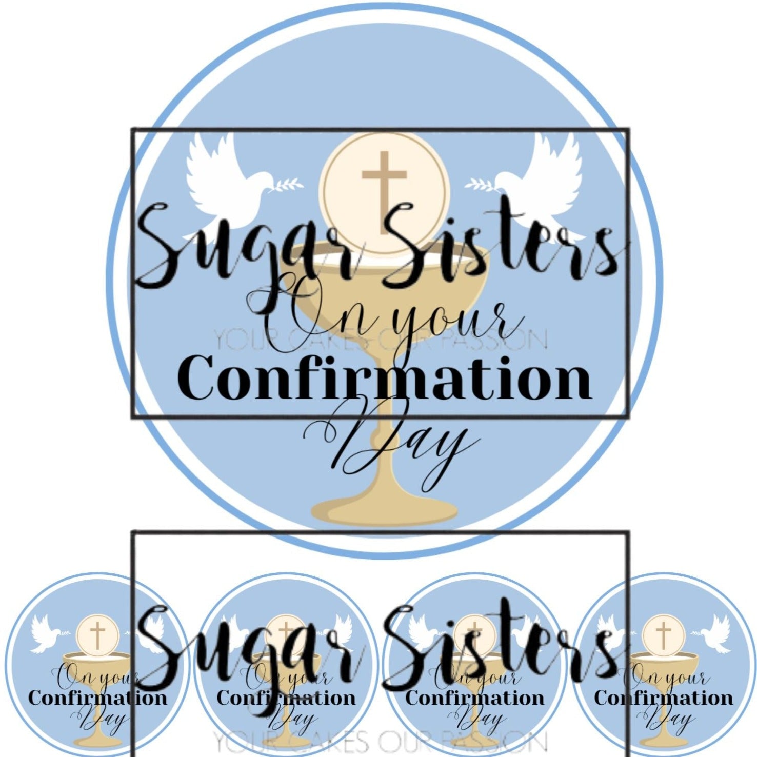 Confirmation Blue Edible Topper - (1 x 6" Disc ) (8 x 2" Discs ...