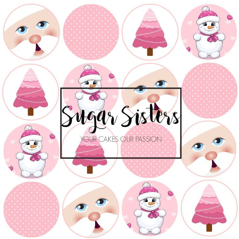 Cute Pink Xmas Edible Toppers - (20 Toppers) – SugarSisters.ie